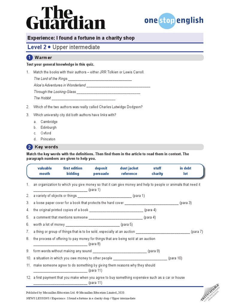 News Lessons Charity Shop Upper Intermediate Worksheet 186944 | PDF ...