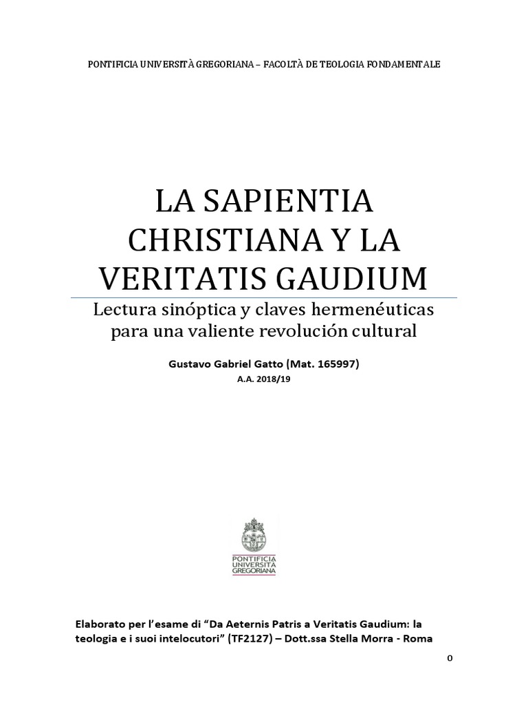 De La Sapientia Christiana A La Veritatis Gaudium - Trabajo Final PDF | PDF | Concilio Vaticano ...
