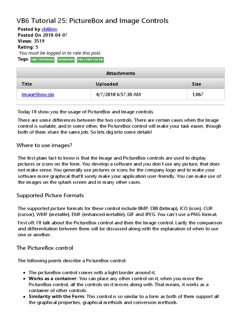 VB6 Tutorial 25 - PictureBox and Image Controls | PDF | Image ...