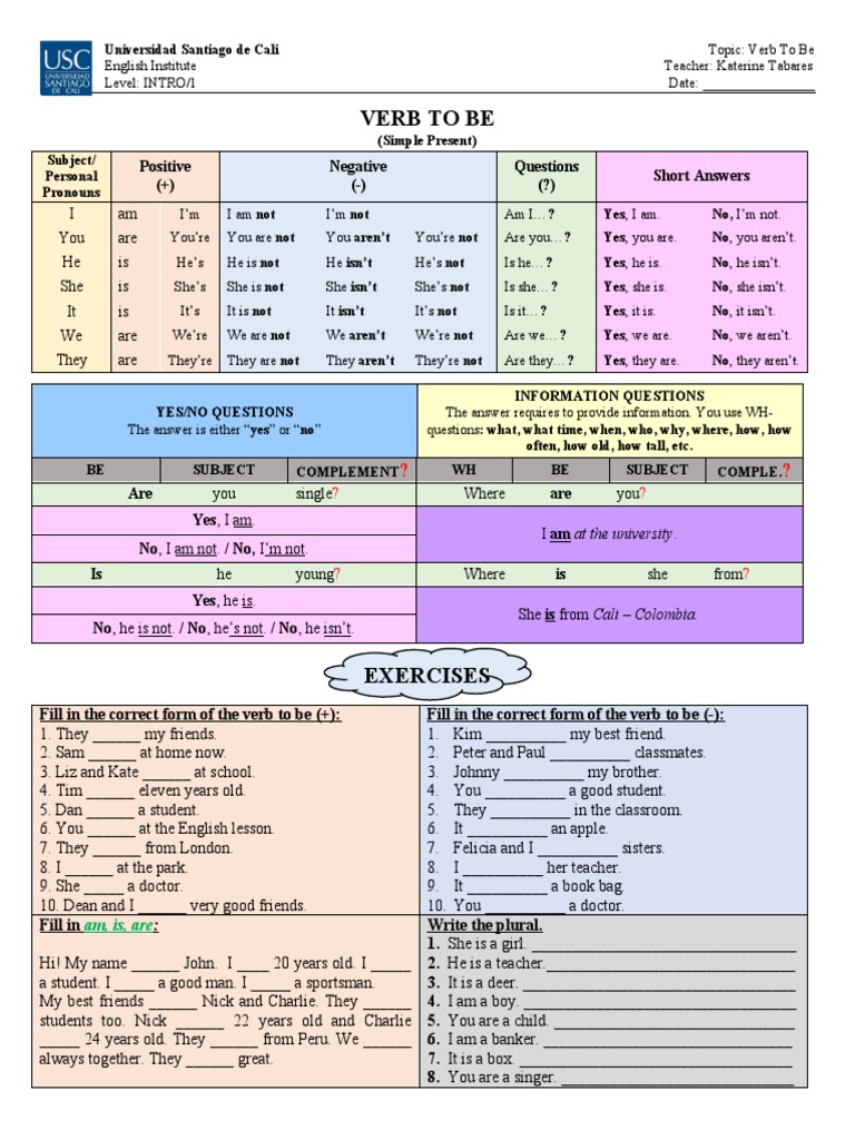 Verb To Be Workshop | PDF | Question | Human Communication