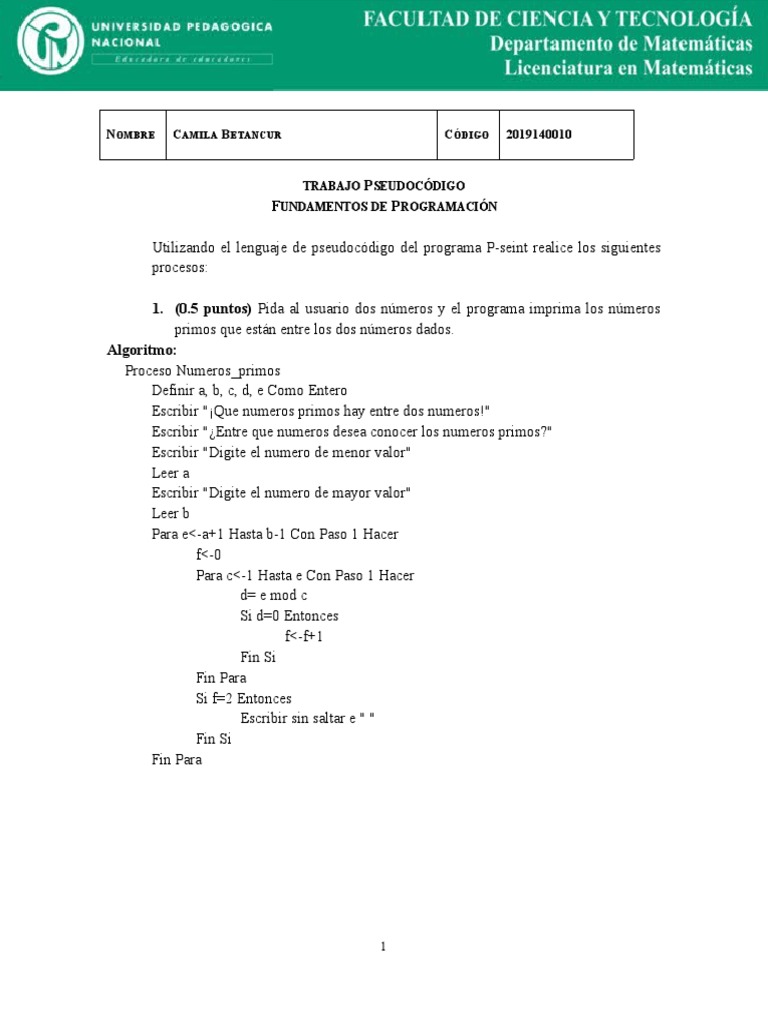 Taller 1 Pseint | PDF | Algoritmos | Programa de computadora