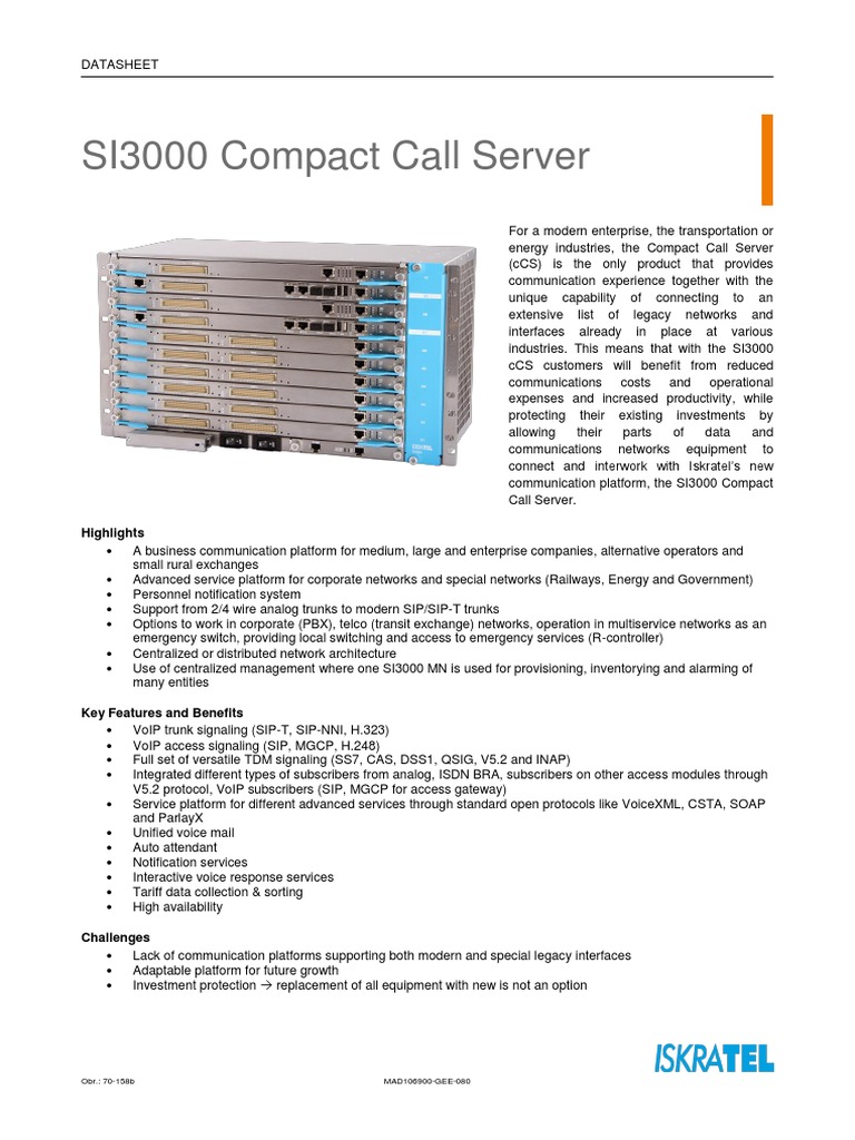 SI3000 CCS Data Sheet ENG | PDF | Session Initiation Protocol | Voice Over Ip