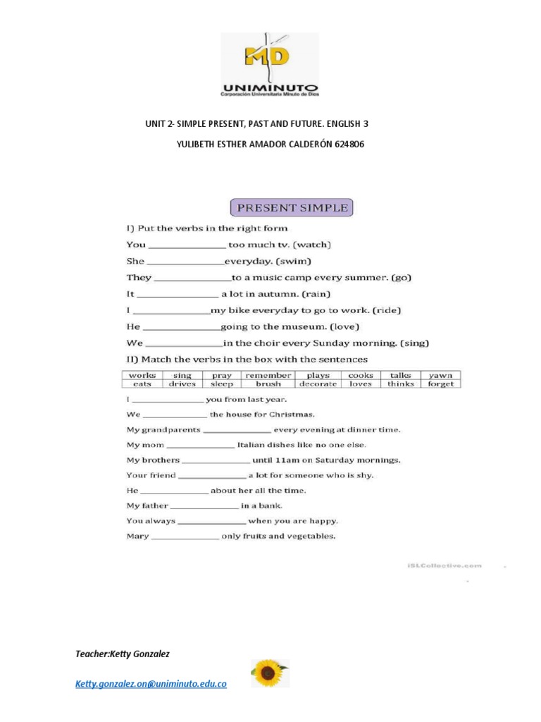 Unit 2. Simple Present, Past and Future. English 11 | PDF