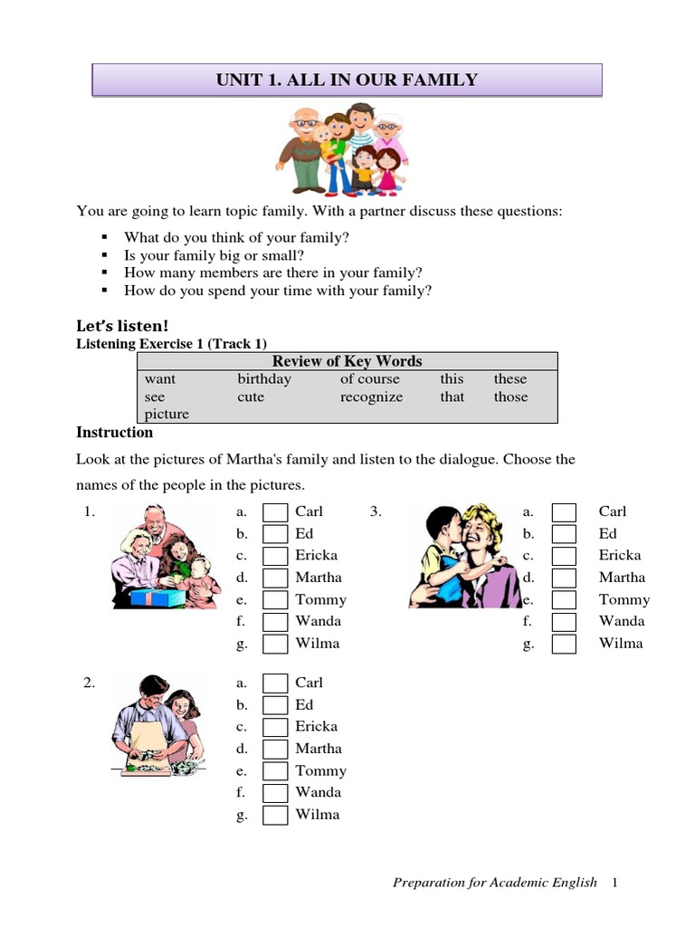 Unit 1. All in Our Family Unit 1. All in Our Family: Let's Listen ...