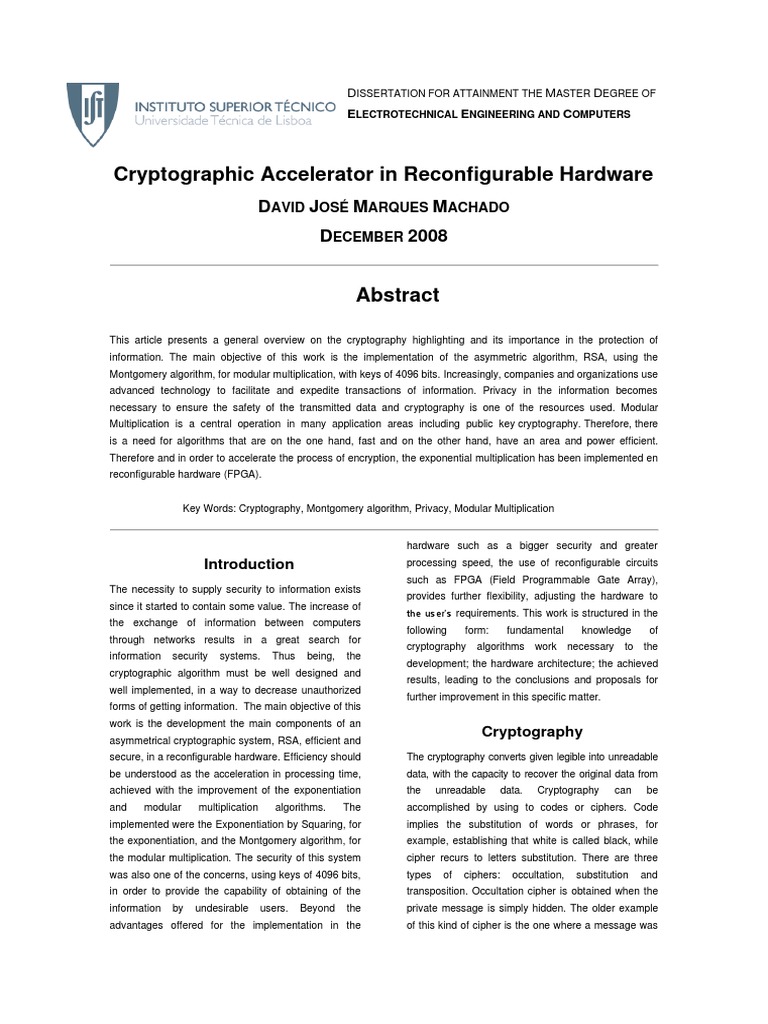 Cryptographic Accelerator in Reconfigurable Hardware | PDF | Cryptography | Exponentiation