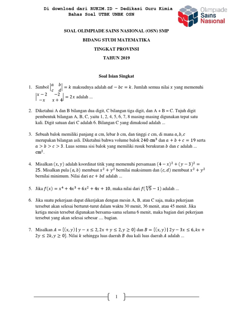 Soal Osn Matematika SMP PDF | PDF