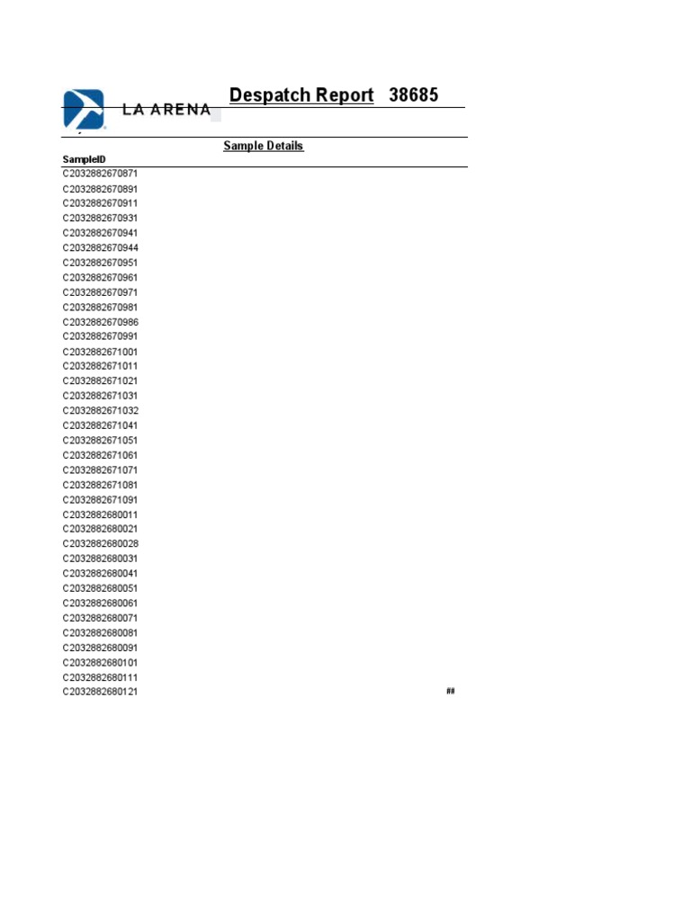 Despatch Report 38685: Sample Details | PDF