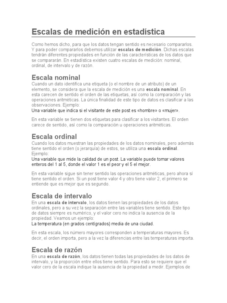 Escalas de Medición | PDF | Nivel de medida | Estadísticas