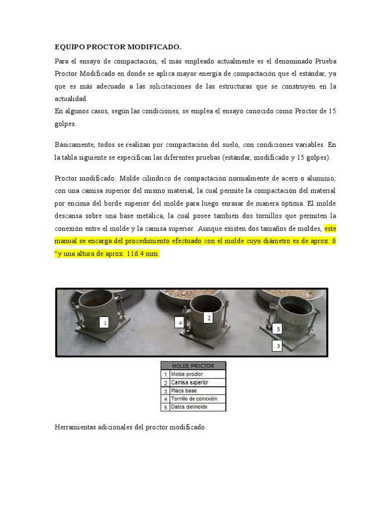 Equipo Proctor Modificado | PDF | Acero | Tornillo