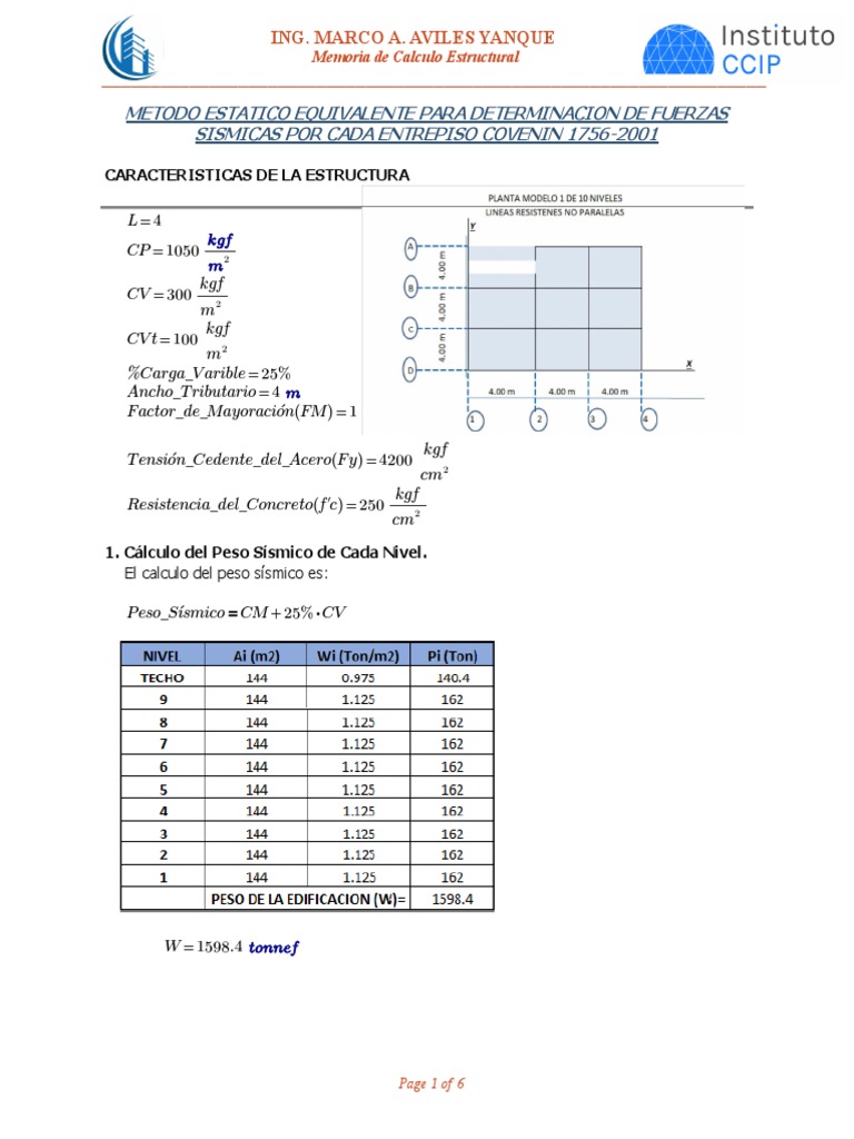 Metodo Estatico Fuerzas Sismicas Por Entrepiso | PDF | Enseñanza de matemática | Naturaleza