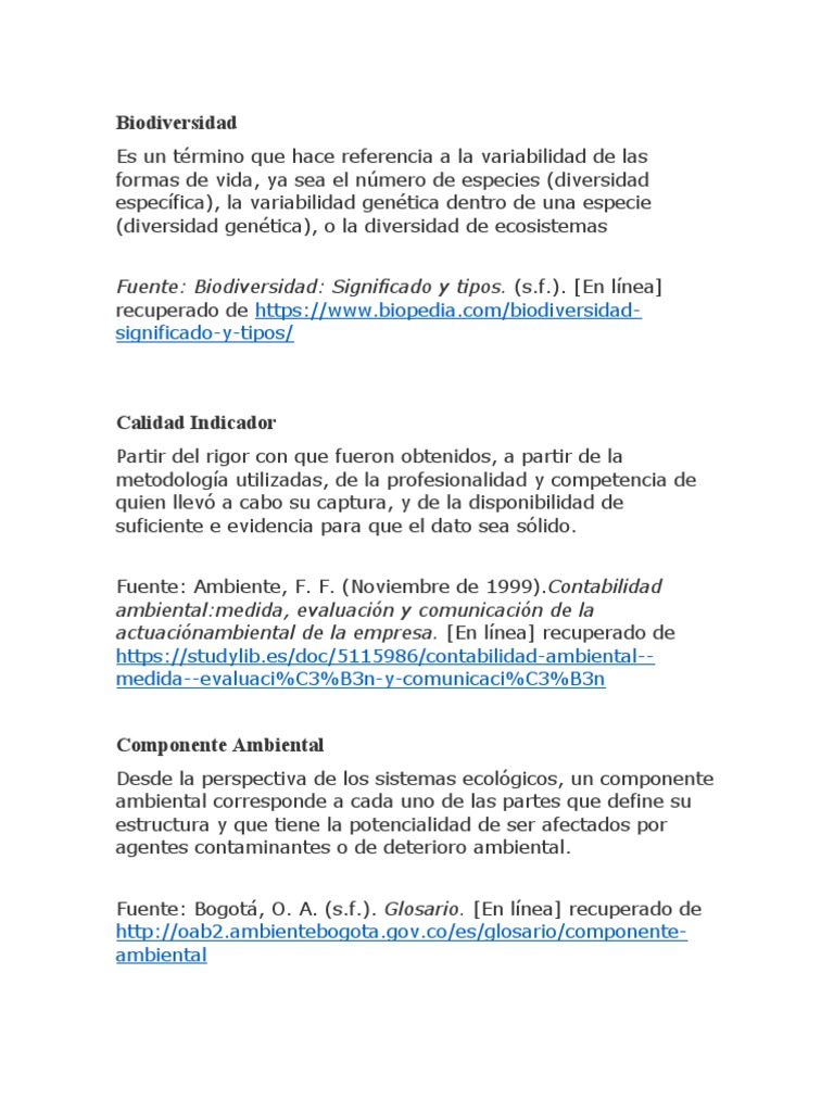 Glosario Indicadores Ambientales | PDF | Biodiversidad | Entorno natural