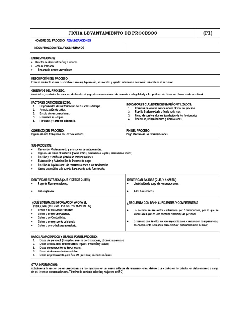 Ficha Levantamiento Procesos - Formulario | Descargar gratis PDF | Gestión de recursos humanos ...
