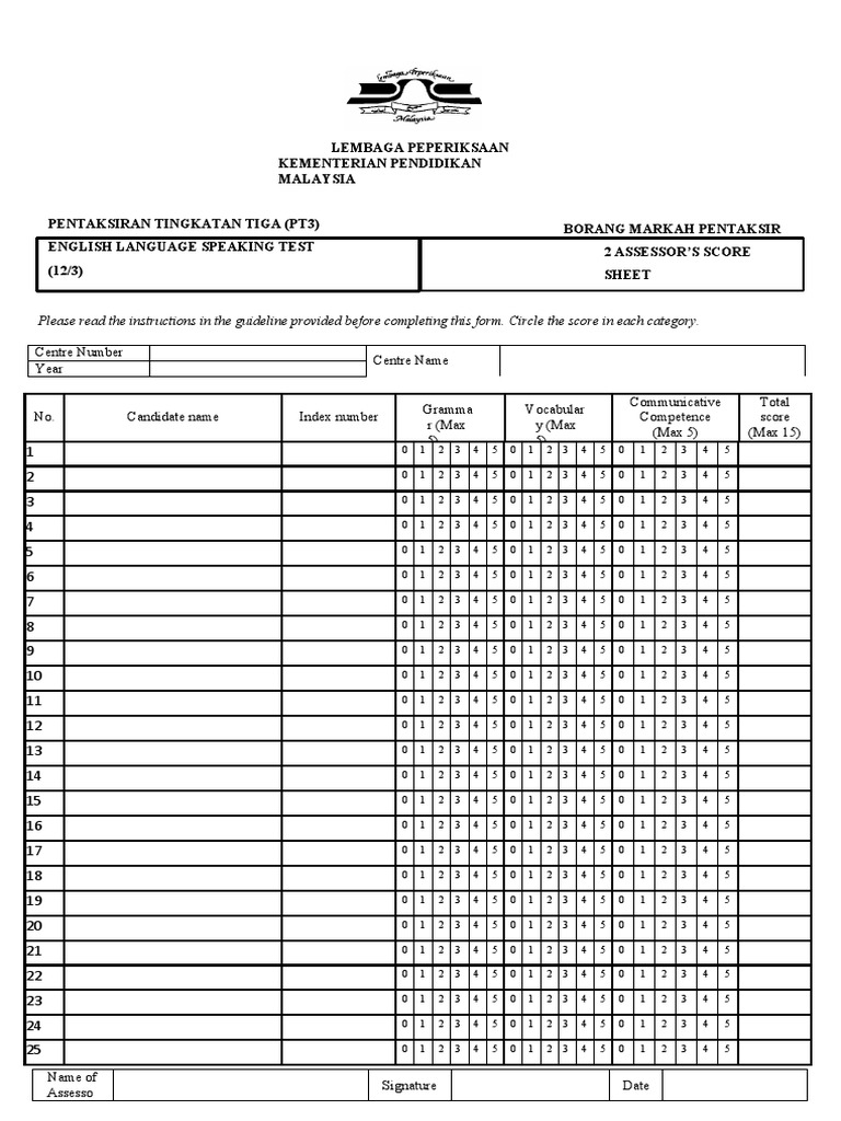 Assessor's Score Sheet | PDF