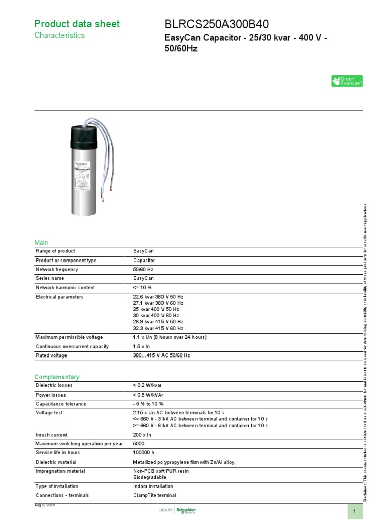 BLRCS250A300B40: Product Data Sheet | PDF | Capacitor | Alternating Current