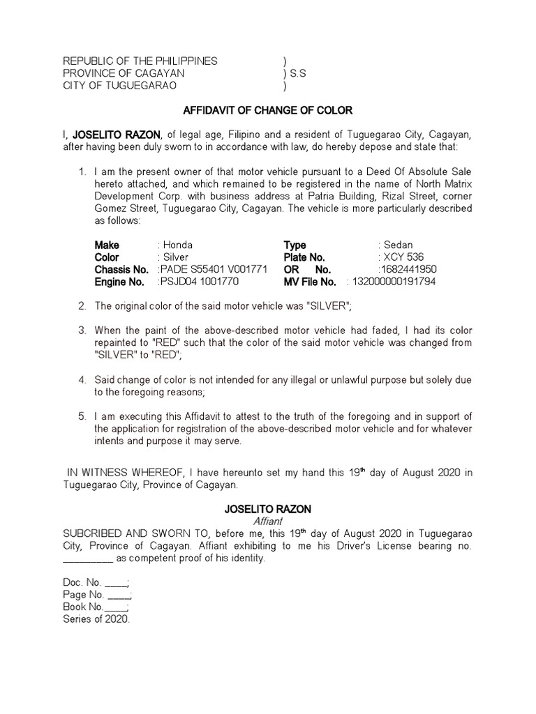 Affidavit of Change of Color | PDF