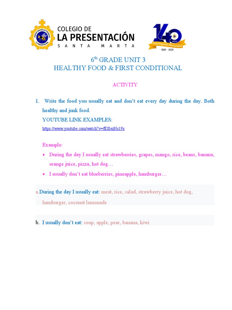 6° UNIT 3 HEALTHY FOOD & FIRST CONDITIONAL Friday 24th April Juan ...