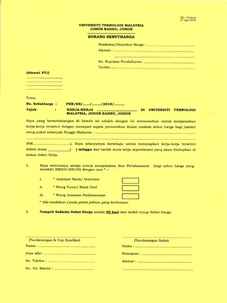Contoh Borang Sebut Harga | PDF