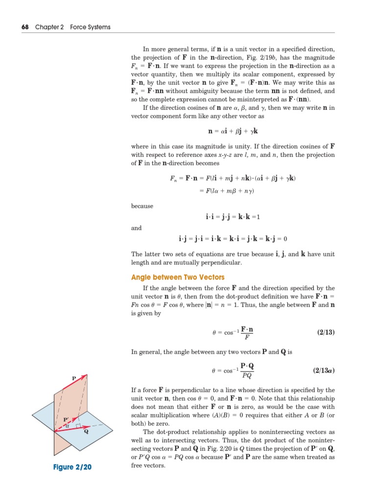 Force Systems: Angle Between Two Vectors | PDF | Euclidean Vector | Abstract Algebra