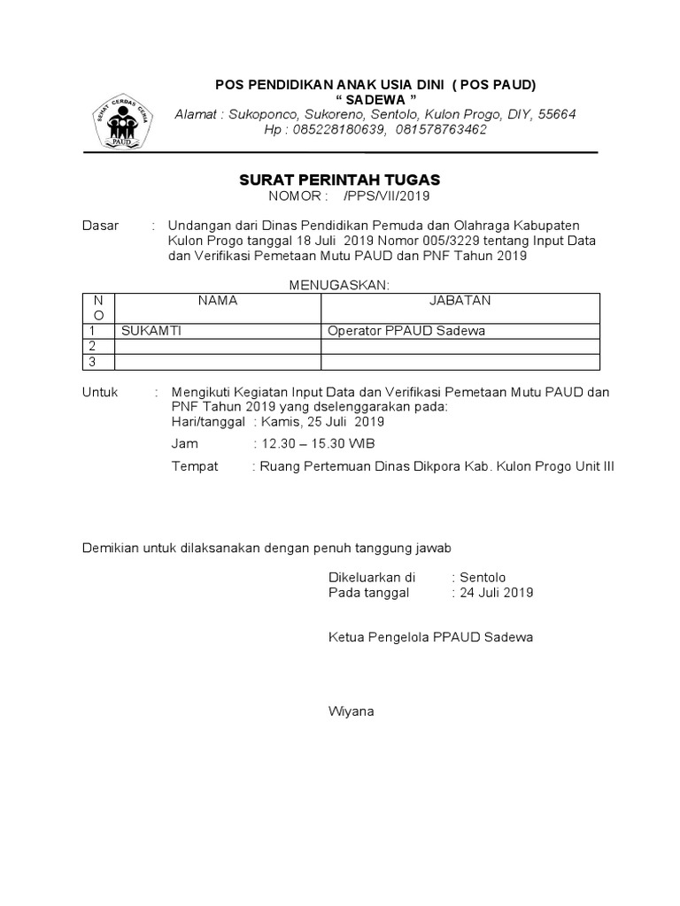 Surat Tugas Input Data | PDF