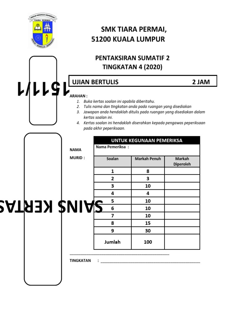 Contoh Cover Soalan | PDF