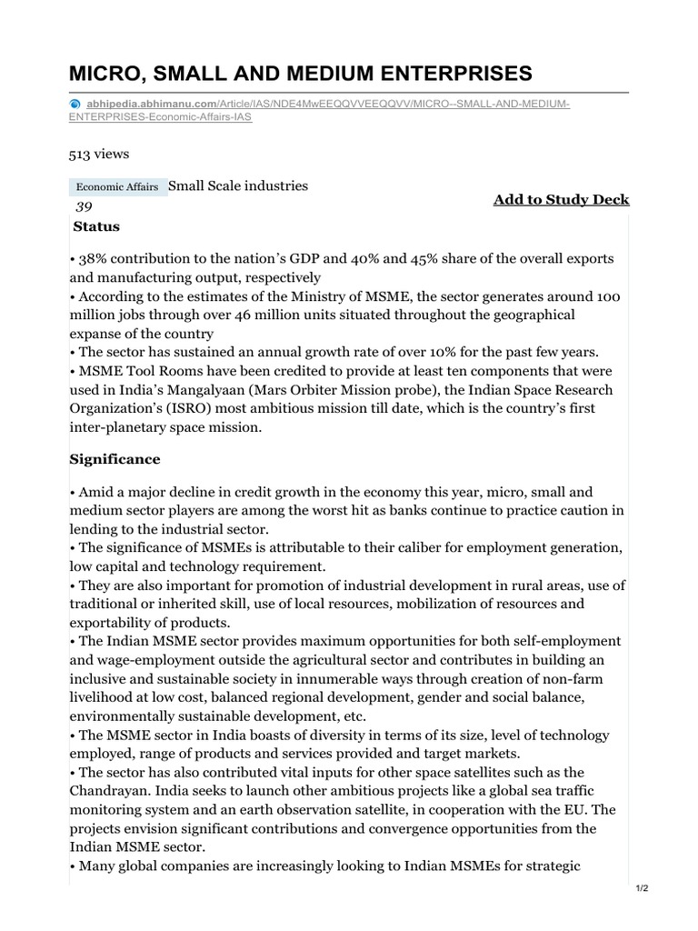 MSME's Impact on India's Economy | PDF | Small And Medium Sized ...