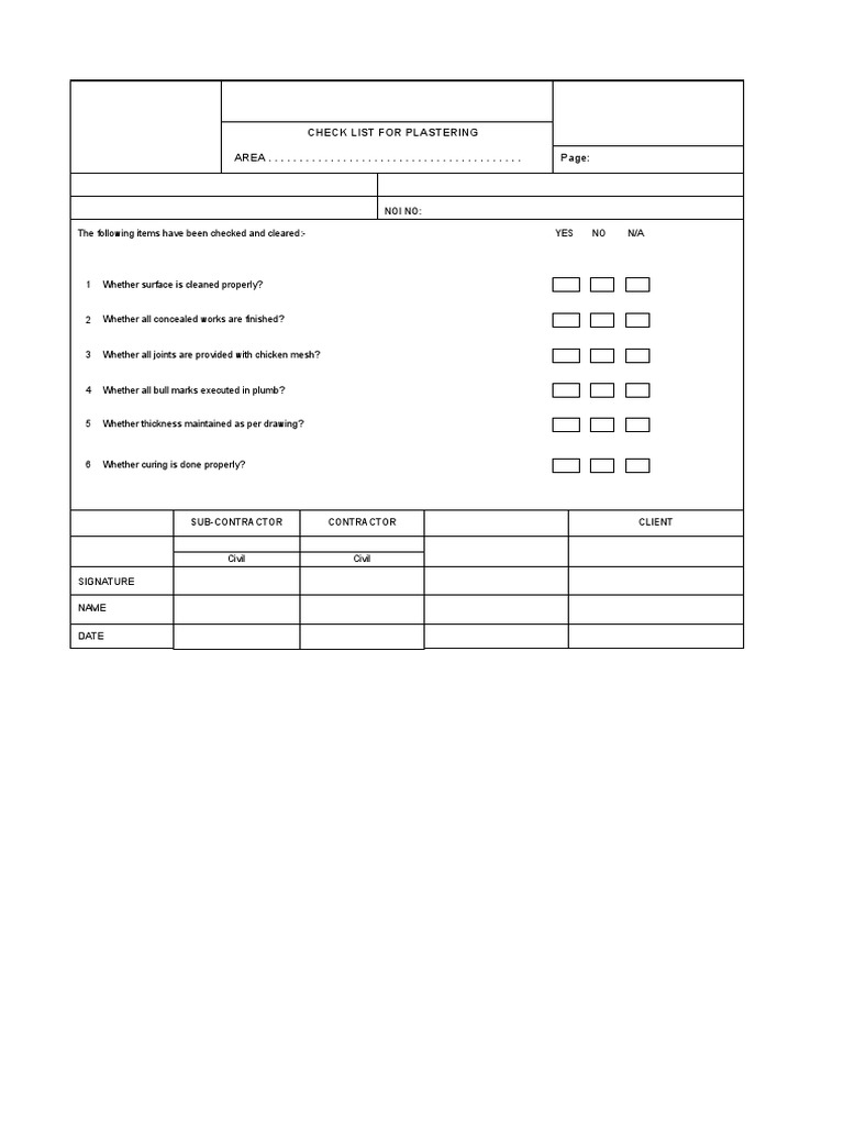 Plastering Check List | PDF