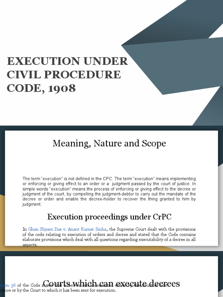 Execution Under Civil Procedure Code, 1908 | PDF | Decree | Judgment (Law)