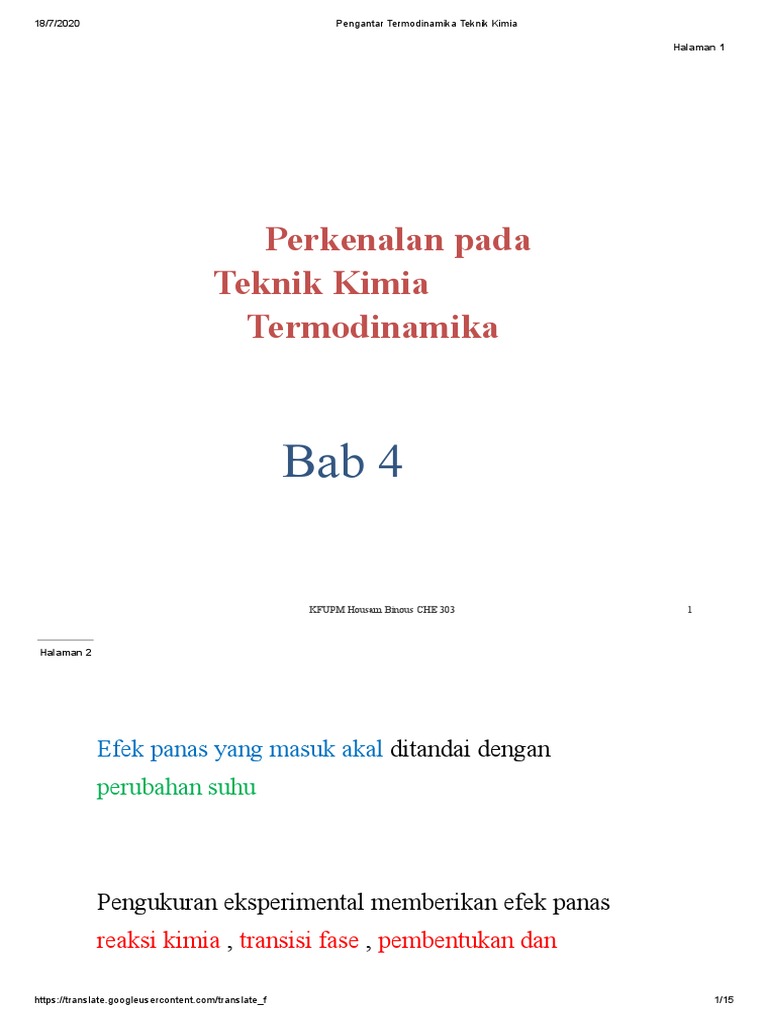 Pengantar Termodinamika Teknik Kimia | PDF