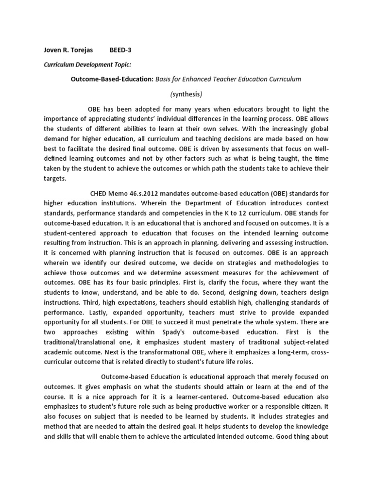 Curdev Report Joven (Synthesis and Reflection) | PDF | Curriculum | Applied Psychology