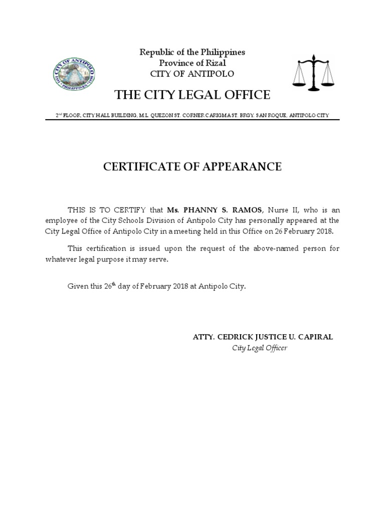 Certificate of Appearance | PDF