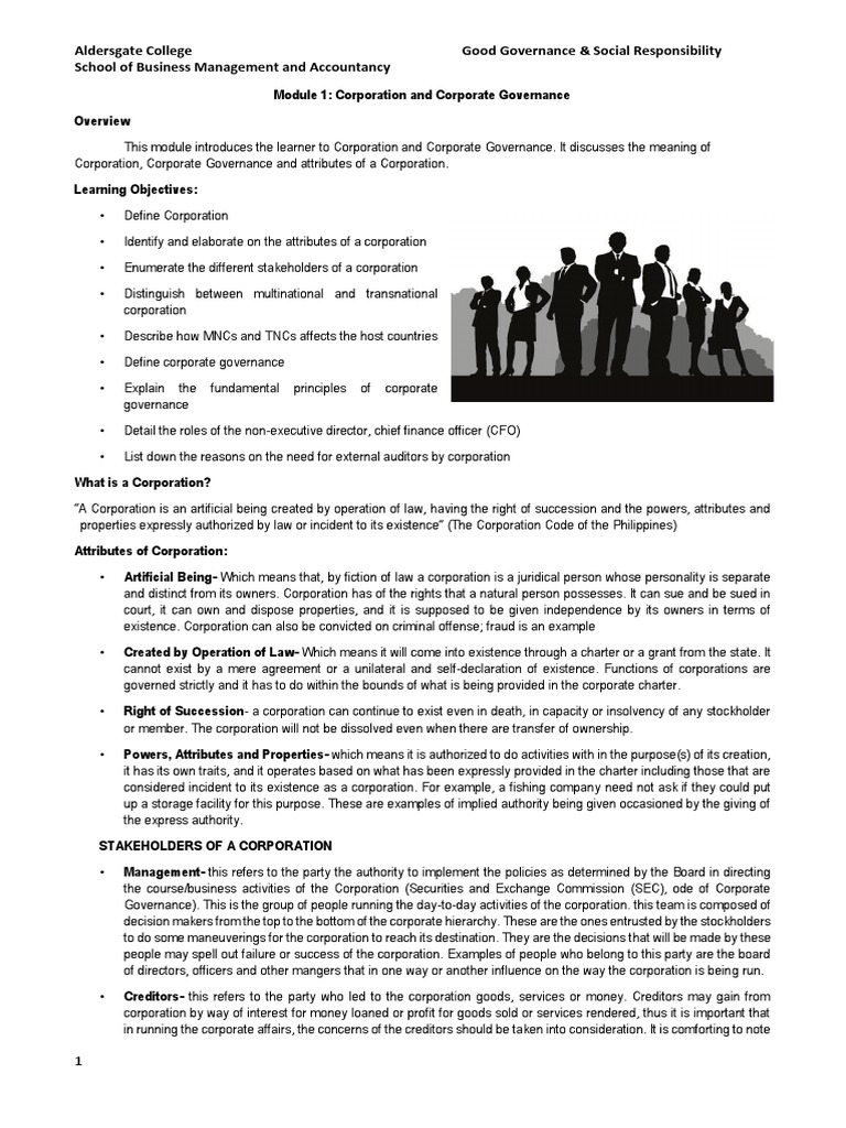 Module 1 Corporation and Corporate Governance | PDF | Bonds (Finance ...