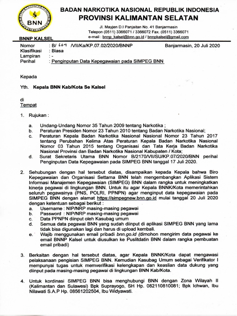 Penginputan Data Kepegawaian Pada SIMPEG BNN | PDF