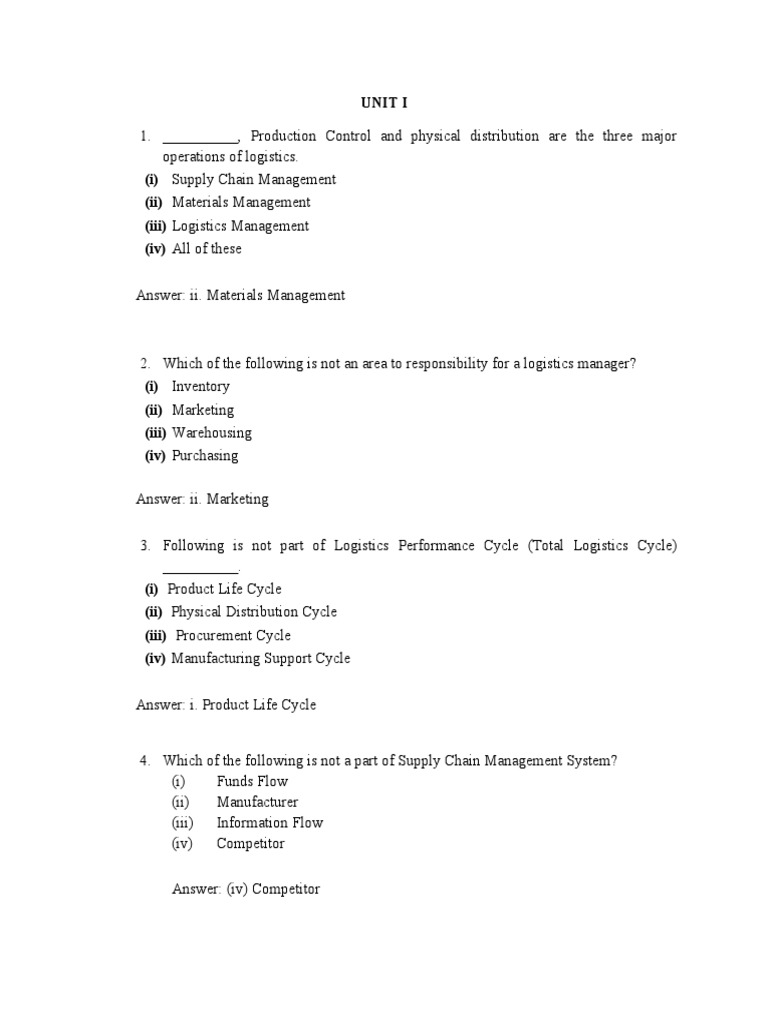 Logistics MCQ | PDF | Logistics | Supply Chain Management