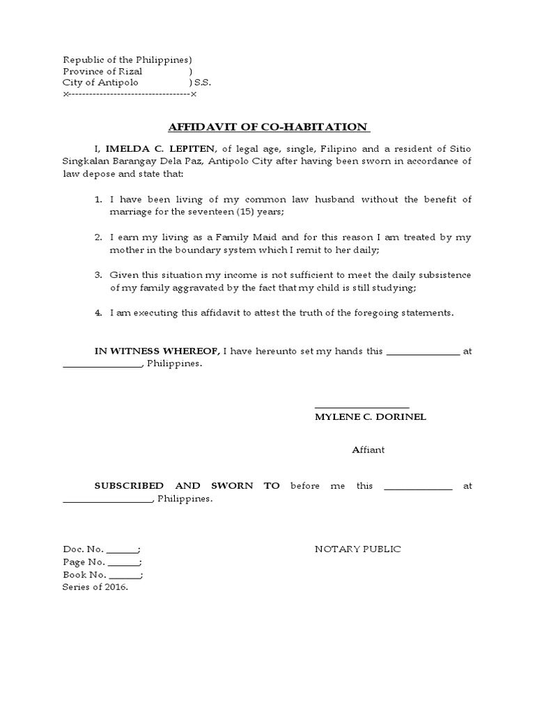 Affidavit of Co-Habitation