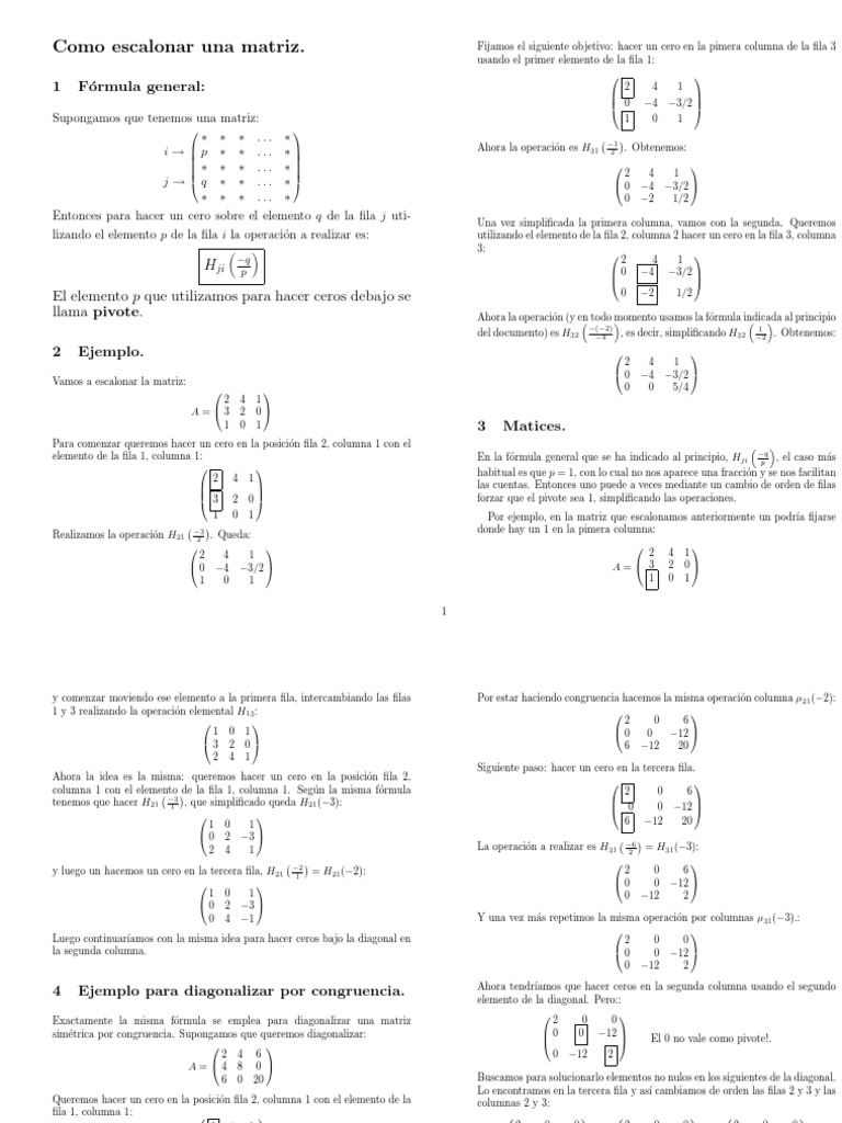 Como Escalonar Matriz PDF | PDF | Matriz (Matemáticas) | Enseñanza de ...