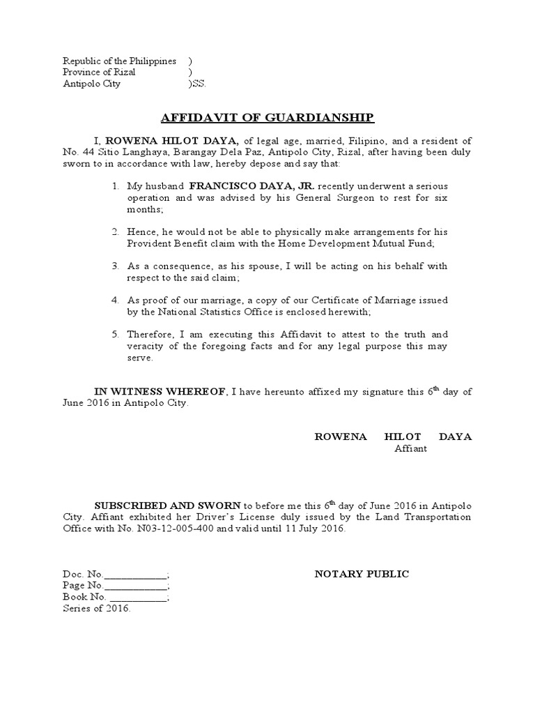 Affidavit of Guardianship | PDF