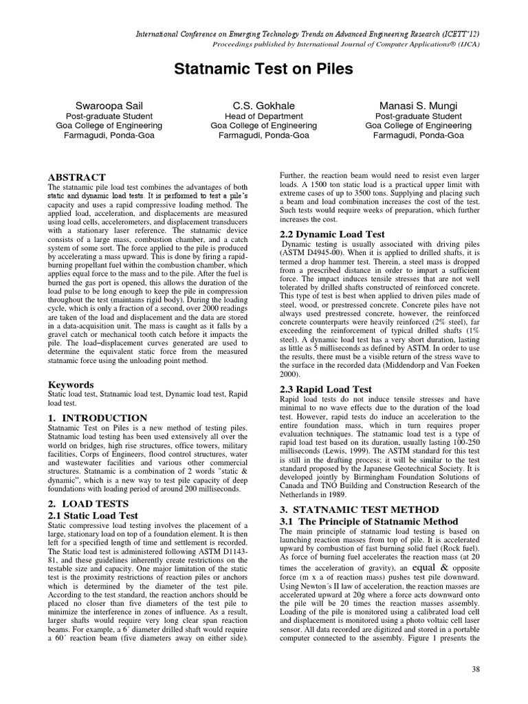 Statnamic Test On Piles: Swaroopa Sail C.S. Gokhale Manasi S. Mungi ...