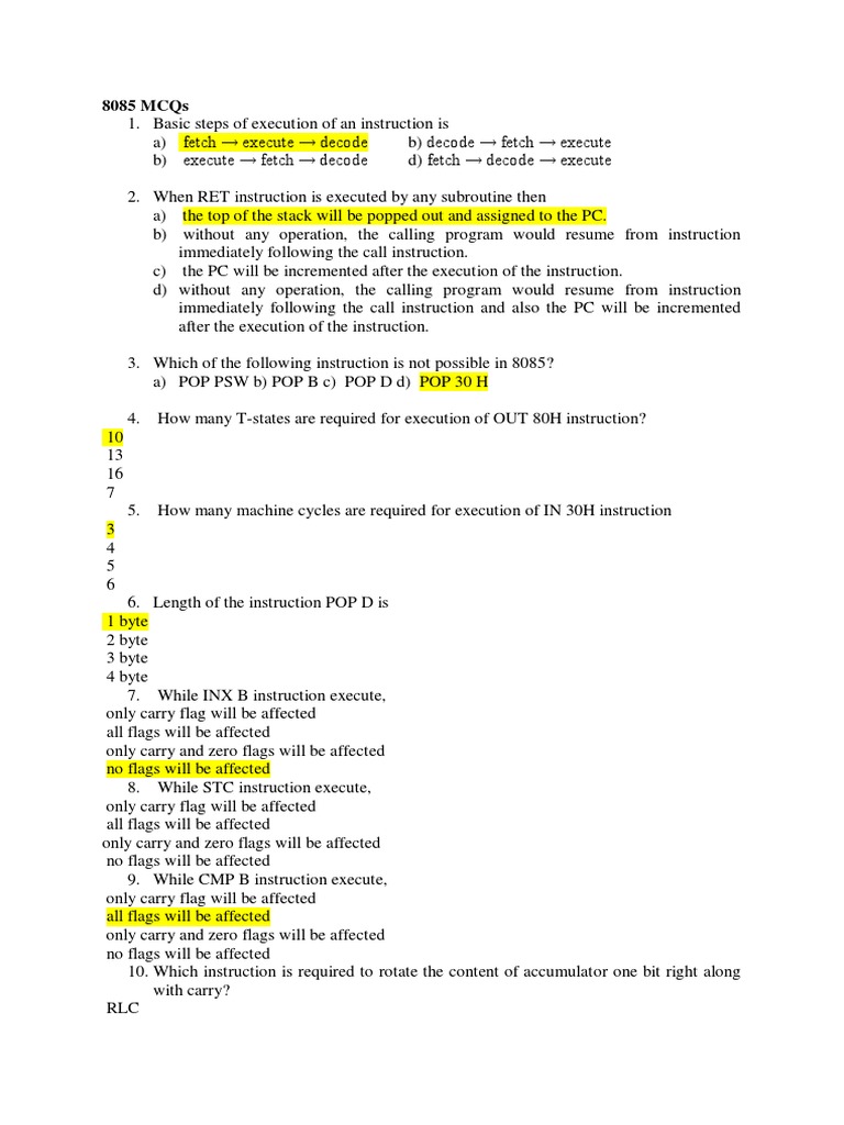 8085 MCQ | PDF | Central Processing Unit | Input/Output