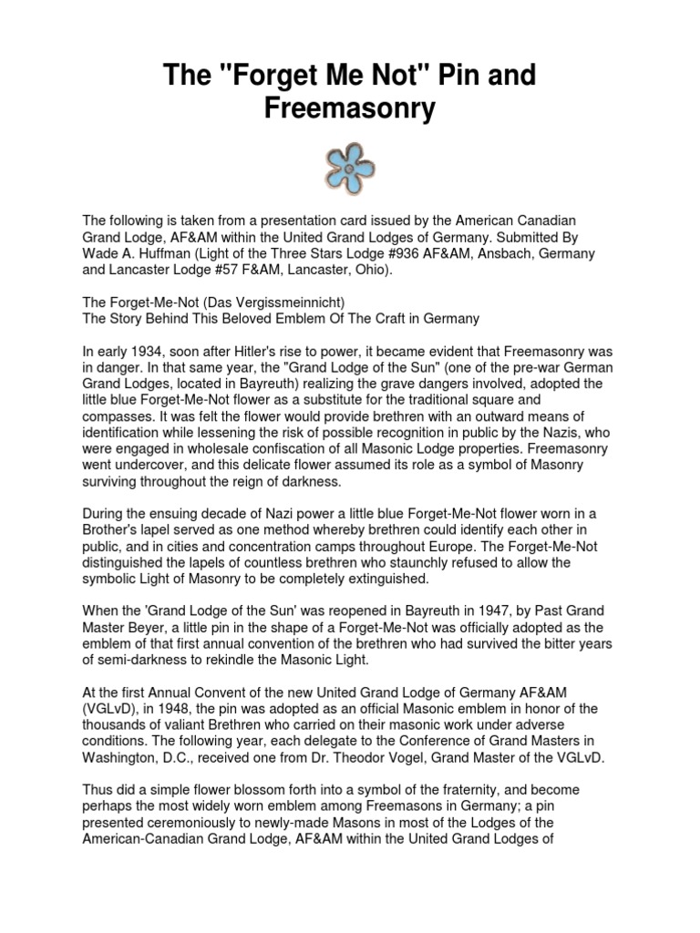 Masonic Symbolism: The Forget-Me-Not | PDF | Freemasonry | Masonic Lodge