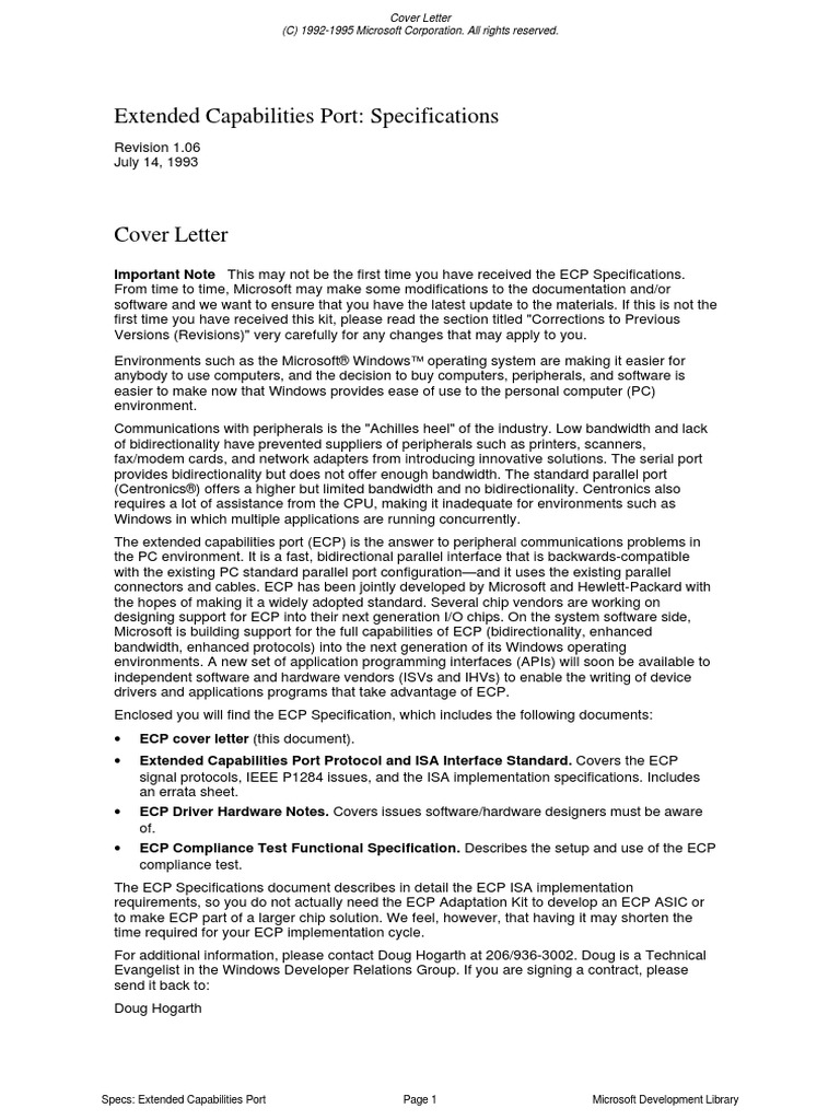 Specs: Extended Capabilities Port Microsoft Development Library | PDF ...