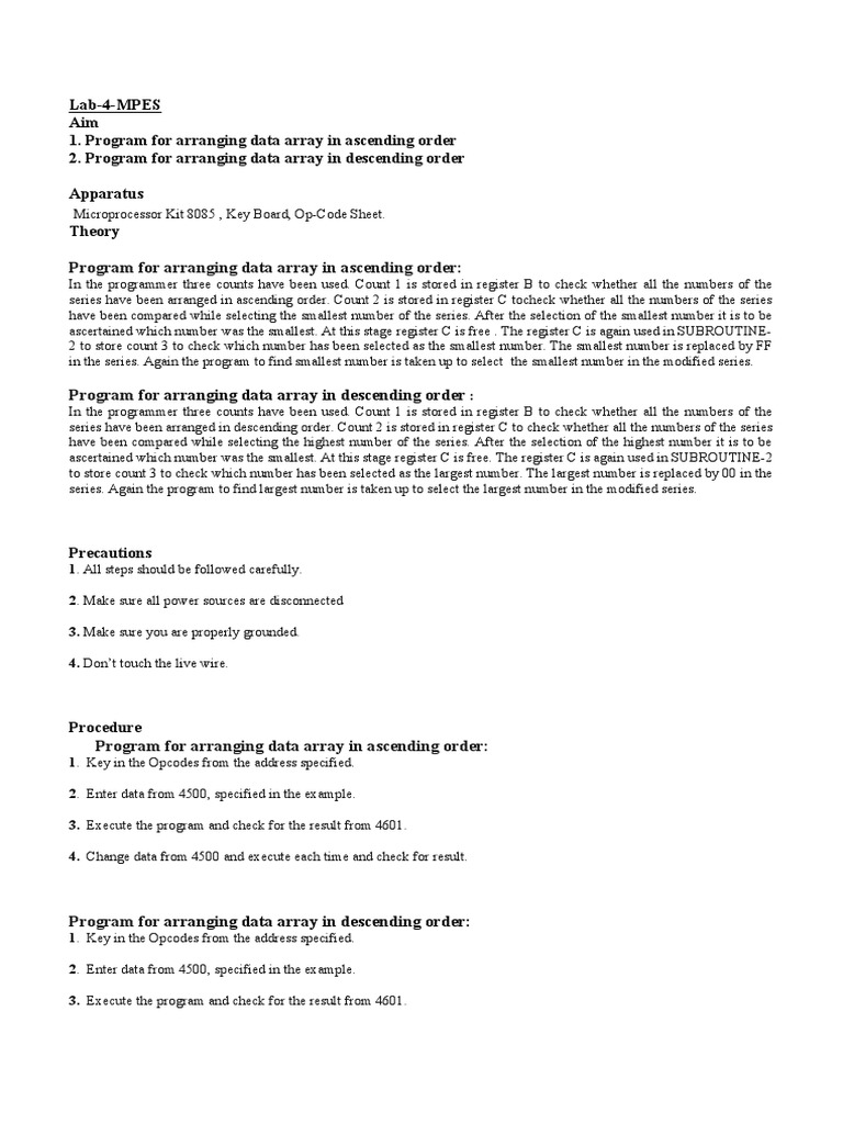 Program For Arranging Data Array in Ascending Order | PDF | Array Data Structure | Subroutine