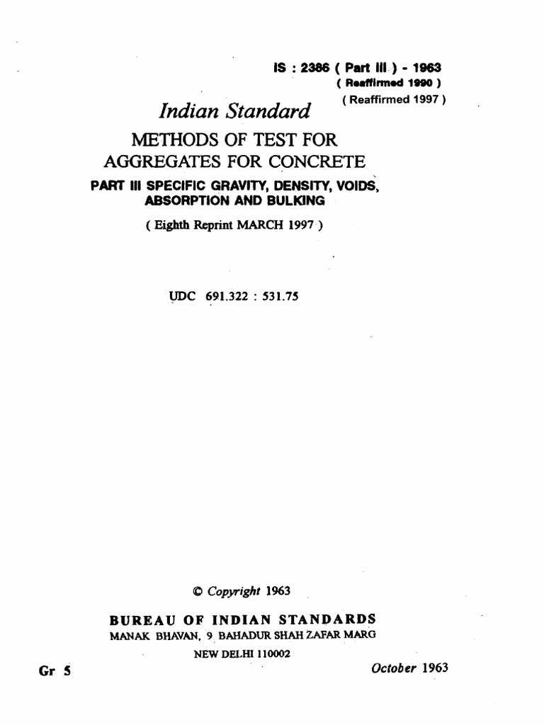 Is 2386-Part Iii-1963 PDF | PDF