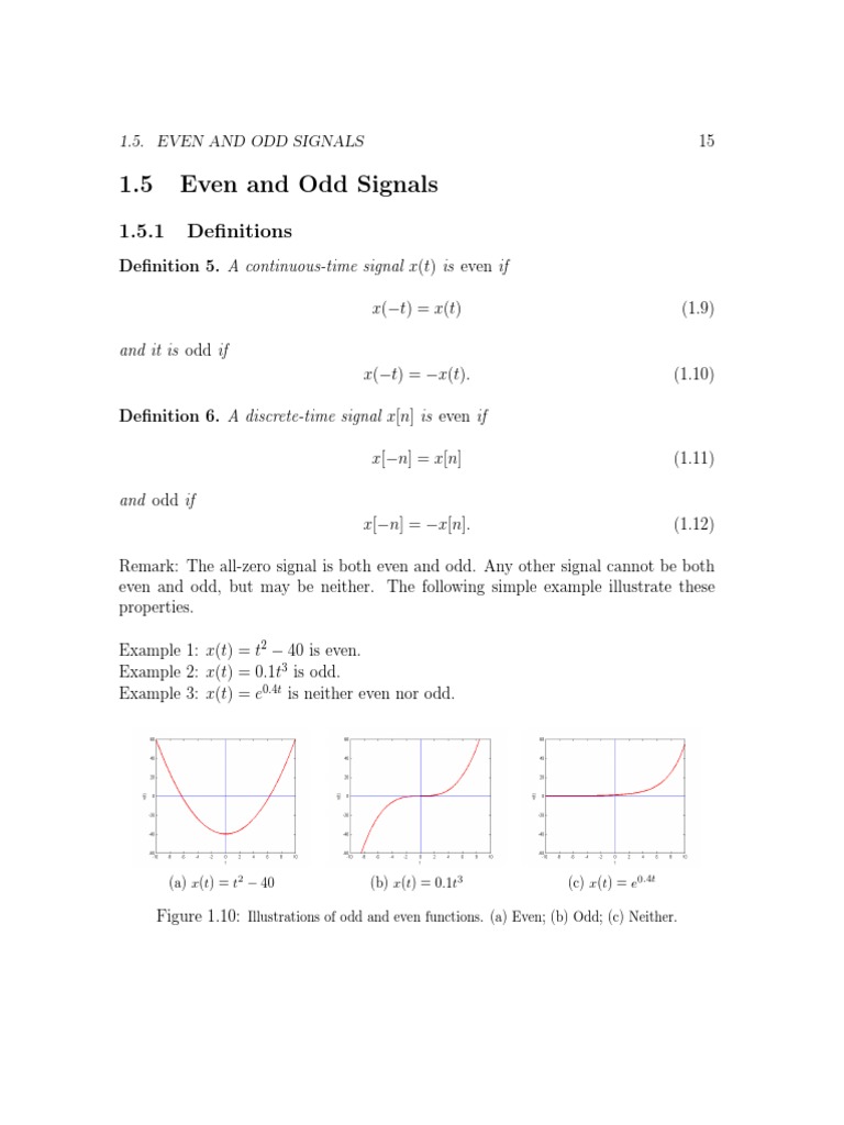 1.5 Even and Odd Signals: 1.5.1 Definitions | PDF | Discrete Time And Continuous Time ...