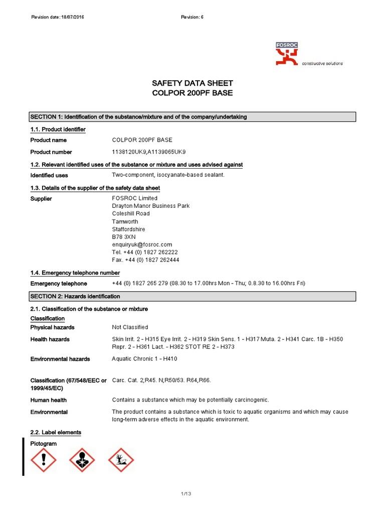 Safety Data Sheet Colpor 200Pf Base: Revision Date: 18/07/2016 Revision ...
