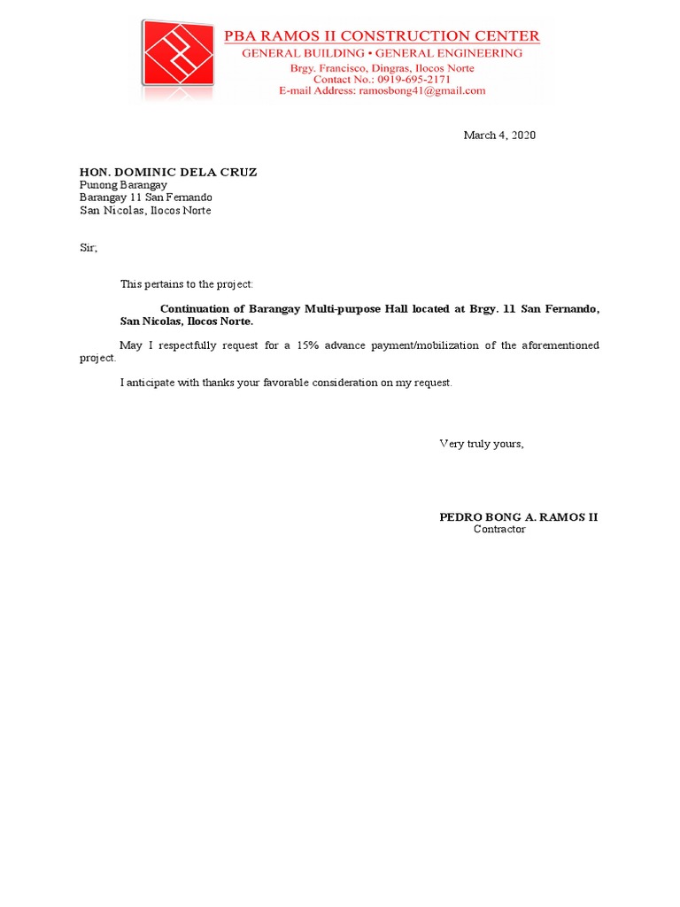 Request for Mobilization Advance Payment | PDF