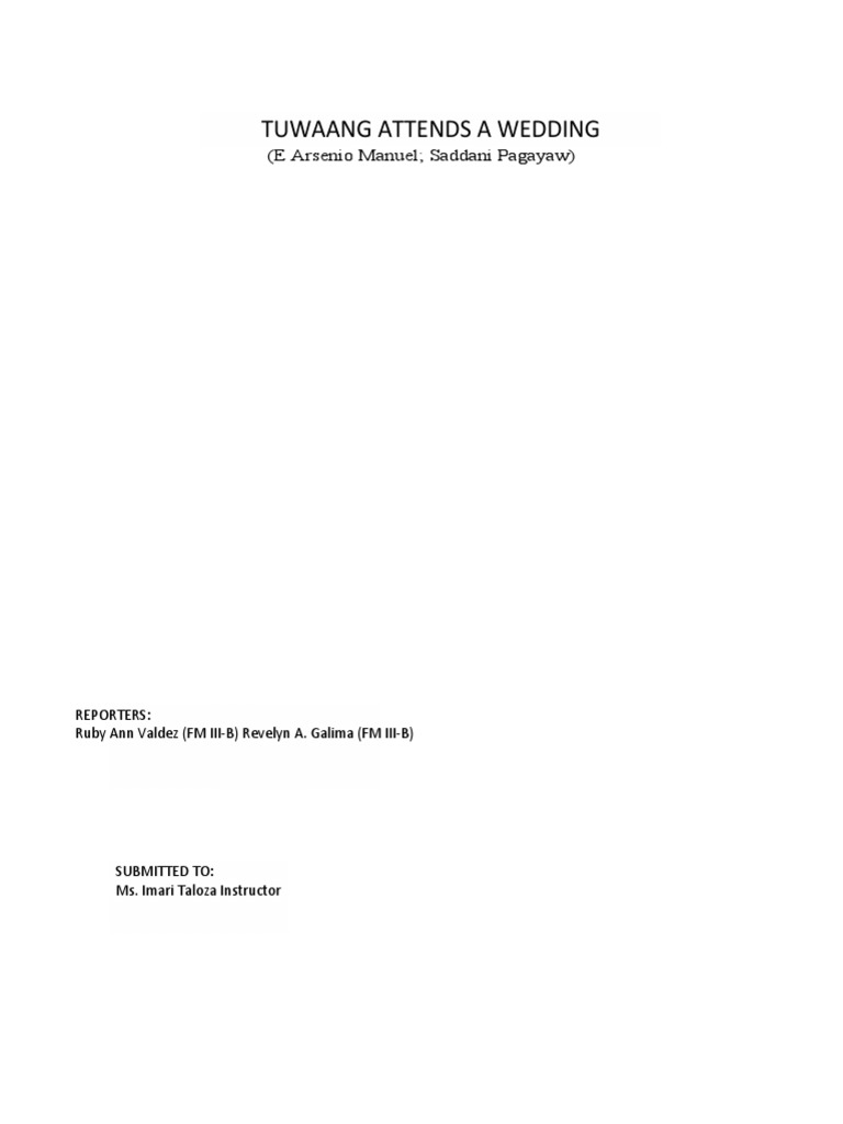 Tuwaang Attends A Wedding: (E Arsenio Manuel Saddani Pagayaw) | PDF ...