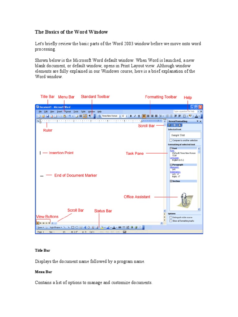 The Basics of The Word Window | PDF | Menu (Computing) | Point And Click