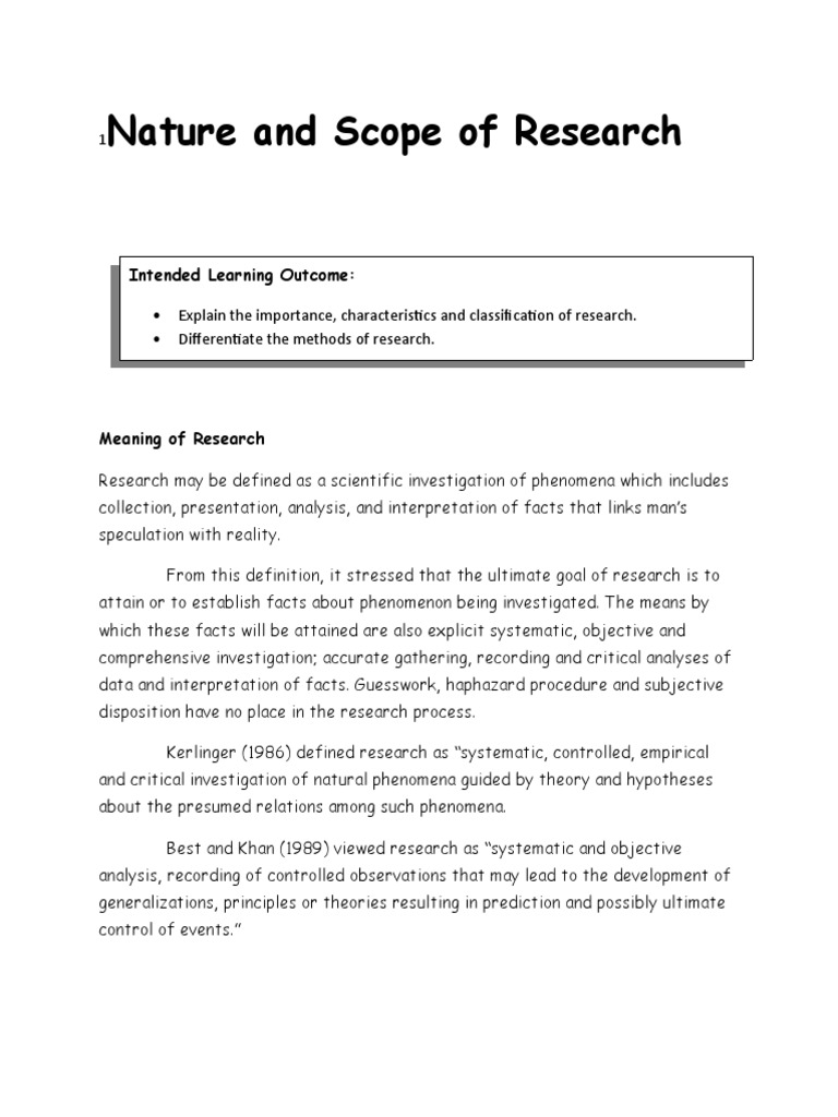 Nature and Scope of Research: Intended Learning Outcome | PDF ...