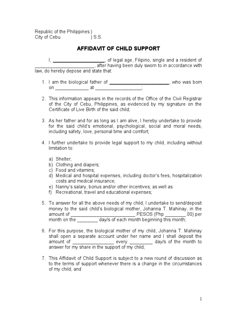 Affidavit of Child Support | PDF | Affidavit | Child Support