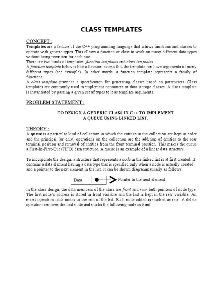 Queue Using Template Class Pdf Queue Abstract Data Type Class Computer Programming 6816